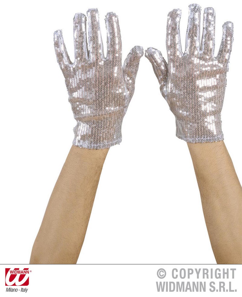 Coppia Guanti In Paillettes Argento Carnevale Halloween Feste Travestimenti